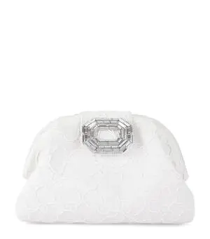 Amina Muaddi Lace Camelia Clutch Bag