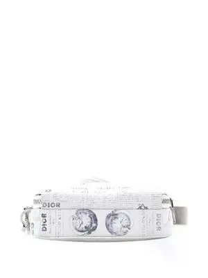 Dior Daniel Arsham Double Zip Pouch Newspaper Print Leather Crossbody Bag - Multicolour