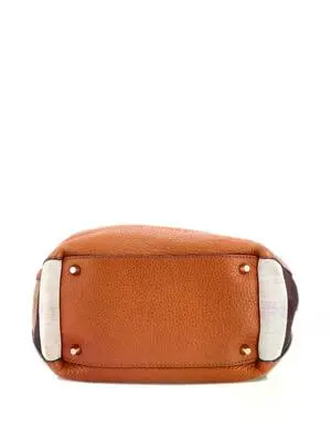 Burberry Maidstone Leather With House Check Canvas Small Tote Bag