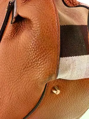 Burberry Maidstone Leather With House Check Canvas Small Tote Bag