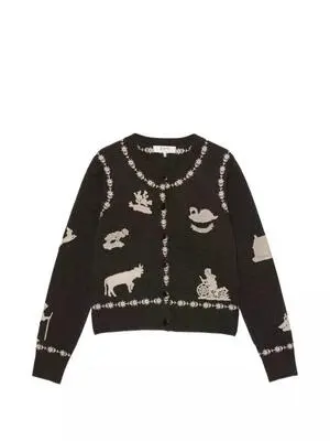 Sea Embroidered Floral-trim Cardigan - Grey
