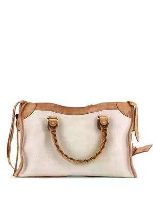 Balenciaga City Classic Studs Bag Canvas And Suede Small Shoulder Bag - Neutrals