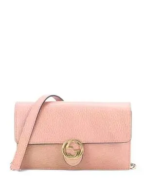 Gucci Interlocking Wallet On Chain Leather Crossbody Bag - Pink
