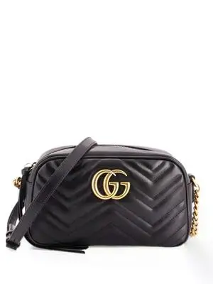 Gucci Gg Marmont Shoulder Bag Matelasse Leather Small Crossbody Bag - Black