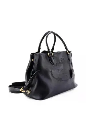 Prada Embossed Logo Convertible Open Glace Calf Medium Tote Bag