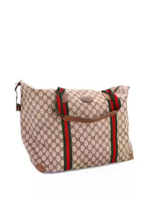 Gucci Web Trim Weekend Duffle Bag Gg Coated Canvas Medium Travel Bag - Brown