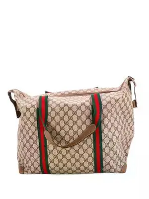 Gucci Web Trim Weekend Duffle Bag Gg Coated Canvas Medium Travel Bag - Brown