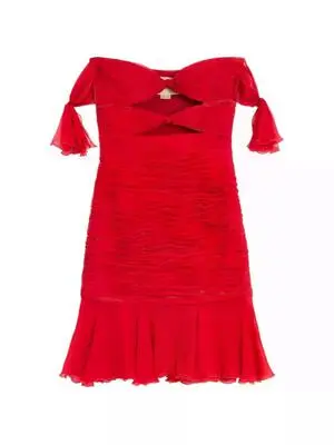 Valentino Garavani Off-the-shoulder Chiffon Mini Dress - Red