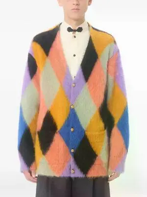 Valentino Garavani Rhombelle Pattern Mohair Wool Blend Cardigan