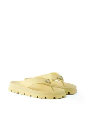 Prada Enameled Triangle Rubber Thong Sandals - Yellow