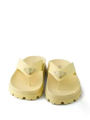 Prada Enameled Triangle Rubber Thong Sandals - Yellow