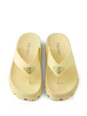 Prada Enameled Triangle Rubber Thong Sandals - Yellow