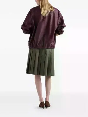 Prada Pleated Poplin Midi Skirt With Striped Knit Detail