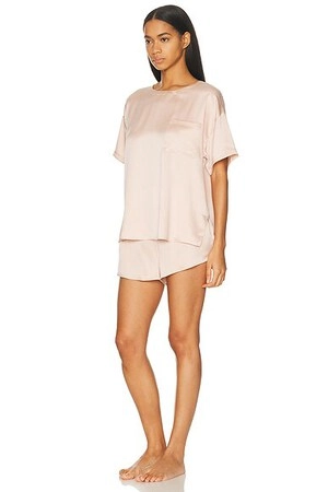 Lunya Washable Silk Tee Short Pajama Set - Delicate Pink