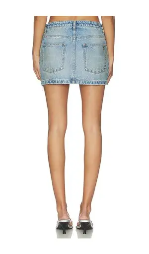 AREA Crystal Fray Denim Mini Skirt
