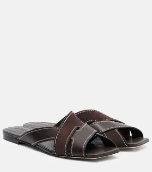 TOD'S Leather Slides - Brown