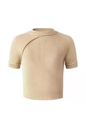 Shanghai Tang Sand Ribbed Knit Cut-out Qipao Top - Neutrals