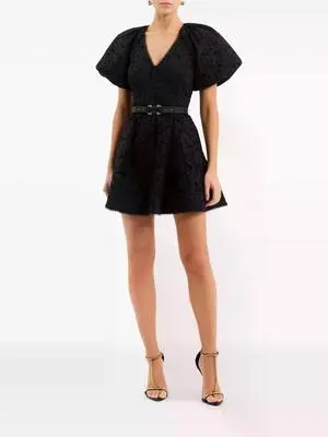 Rebecca Vallance Wilda Puff Sleeve V-neck Mini Dress - Black