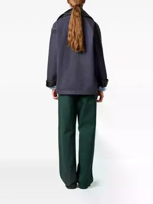 Miu Miu Leather-collar Logo-embroidered Shirt Jacket - Blue