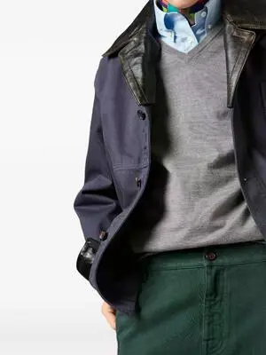 Miu Miu Leather-collar Logo-embroidered Shirt Jacket - Blue