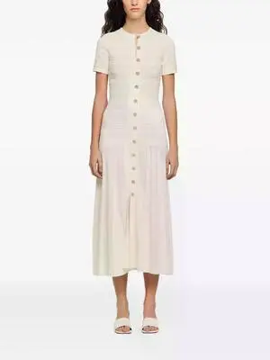 Sandro Midi Button-detailed Knitted Dress - Neutrals