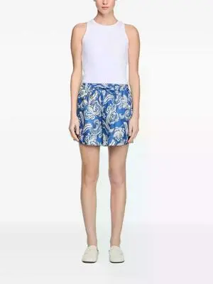 Sandro Floral Print Shorts With Drawstring Waist - Blue