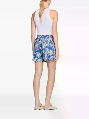 Sandro Floral Print Shorts With Drawstring Waist - Blue