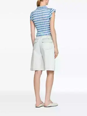 Sandro Check Smocked Shirt With Ruffled Sleeves - Blue