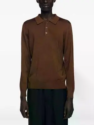 Sandro Button Long-sleeve Polo Shirt - Brown