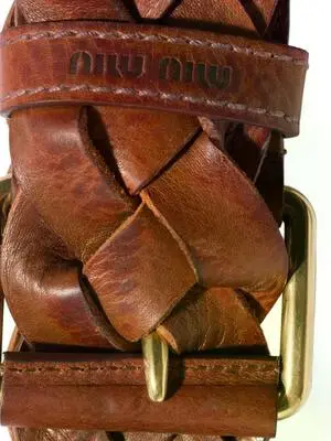 Miu Miu Braided Leather Belt With Key Ring Detail - Brown