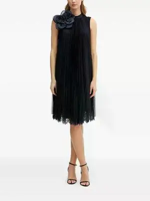 Joseph Ribkoff Sleeveless Floral Appliqué Pleated Midi Dress - Blue