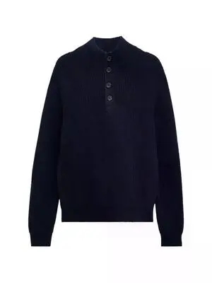 Pringle Of Scotland Mock Neck Ribbed Cashmere Sweater - Blue