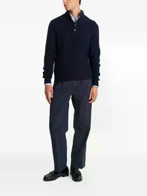 Pringle Of Scotland Mock Neck Ribbed Cashmere Sweater - Blue