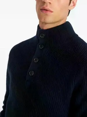 Pringle Of Scotland Mock Neck Ribbed Cashmere Sweater - Blue