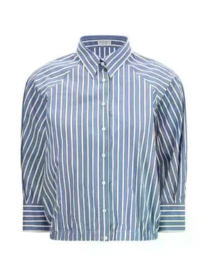 Brunello Cucinelli Shadow Stripe Poplin Monili Shirt