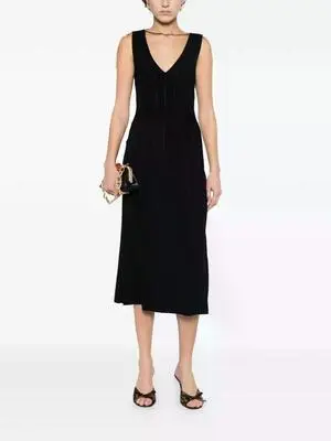 Elisabetta Franchi Ribbed V-neck Midi Dress With Gold-tone Necklace Detail - Black