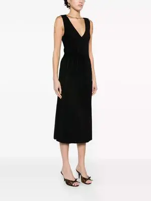 Elisabetta Franchi Ribbed V-neck Midi Dress With Gold-tone Necklace Detail - Black