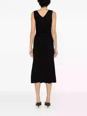 Elisabetta Franchi Ribbed V-neck Midi Dress With Gold-tone Necklace Detail - Black
