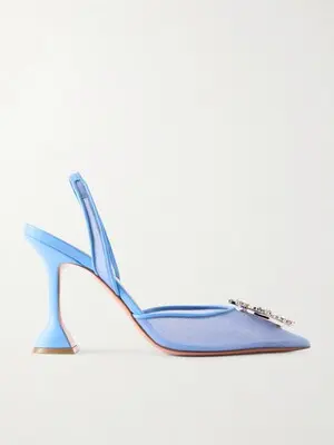 Amina Muaddi Begum Crystal-embellished Mesh Slingback Pumps - Blue
