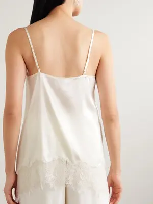 Staud Chloe Lace-trimmed Silk-blend Satin Camisole - Neutrals