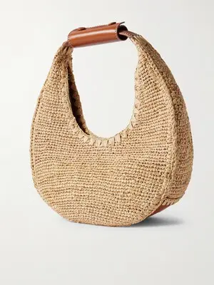 Staud Moon Raffia Tote With Leather Trims