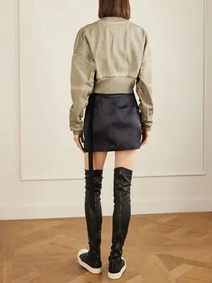 Rick Owens Cropped Distressed Denim Bomber Jacket - Neutrals