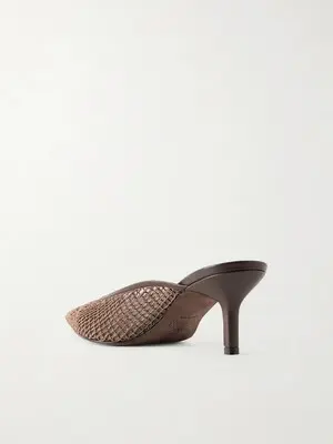 Brunello Cucinelli Embellished Leather-trimmed Mesh Mules