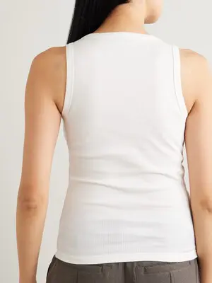 Burberry Lace-up Embroidered Ribbed Stretch-cotton Jersey Tank - Neutrals