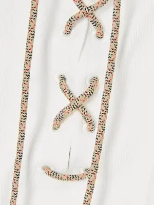 Burberry Lace-up Embroidered Ribbed Stretch-cotton Jersey Tank - Neutrals