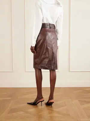 Saint Laurent Belted Leather Pencil Skirt