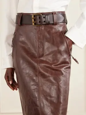 Saint Laurent Belted Leather Pencil Skirt