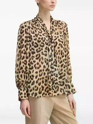 OUI Leopard Print Pussy-bow Blouse