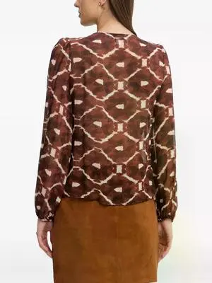 PEDRO DEL HIERRO All-over Pattern Ruffle Trim Long Sleeve Top