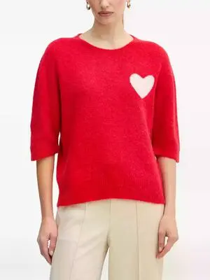 OUI Heart Motif Crew Neck Sweater - Red